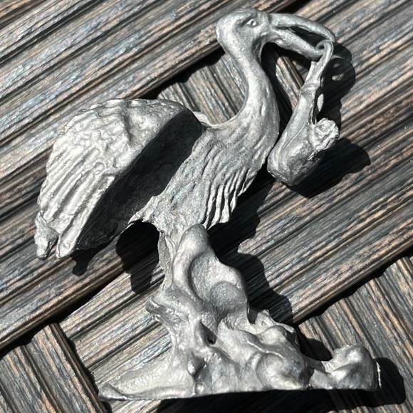 Art | Vintage Miniature Pewter Stork Carrying A Baby In A Bundle ...